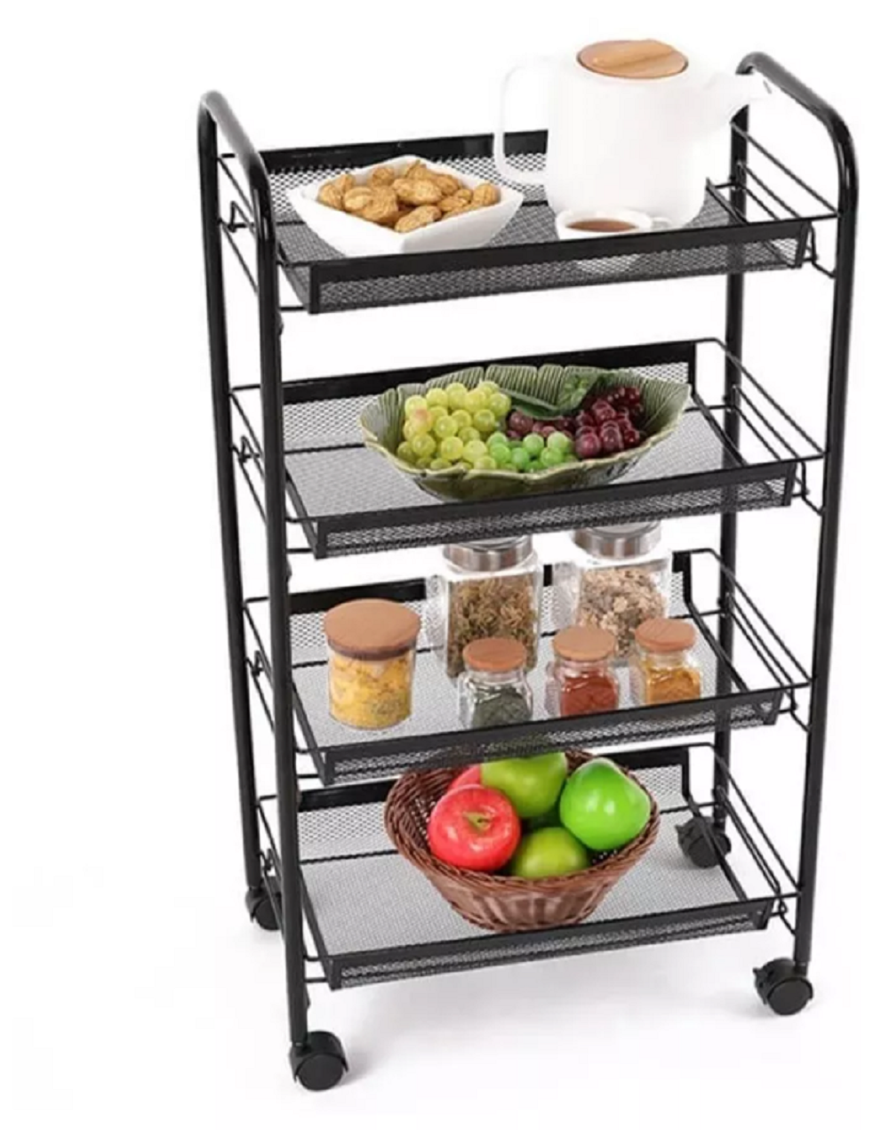 Estante rectangular 4 niveles con ruedas - Negos